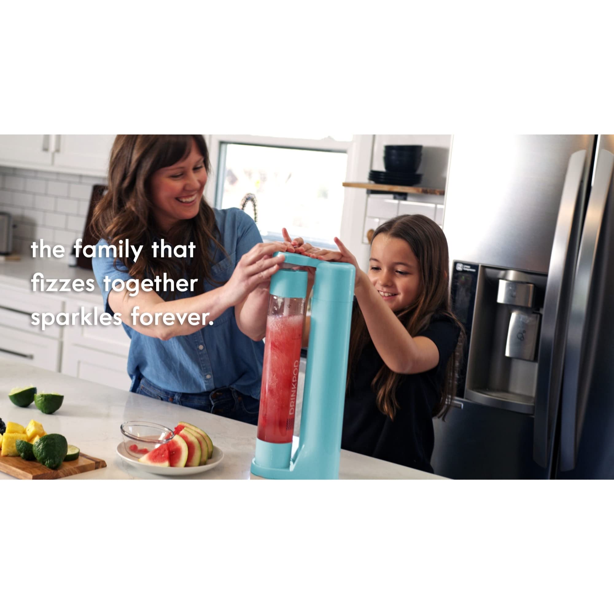 Fizzpod Home Soda Maker Sparkling Water Carbonator With 3 Bottles and 2 Bottle Brushes (Aruba Blue)
