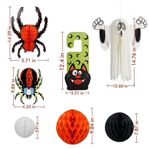 VIEUE Halloween Party Decorations Set Including Honeycomb 3D Wall Spider Ghost and Trick or Treat Door Ornaments for Halloween Decor 12pcs
