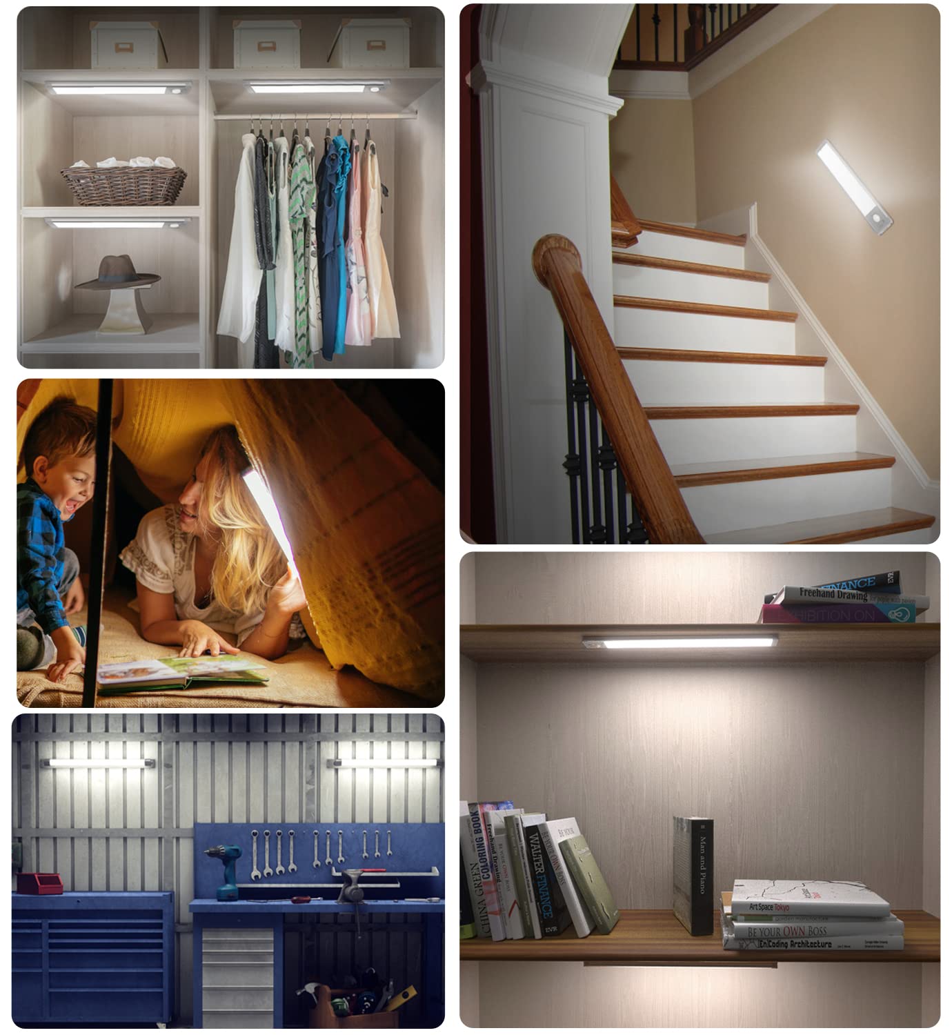 54-LED Under Cabinet Lights Wireless - Motion Sensor LED Kitchen Closet Counter Lighting with 1500mAh Rechargeable Battery & Magnetic Mount, Ideal Night Lights for Bedroom Babyroom Armoire Stair -2Pcs