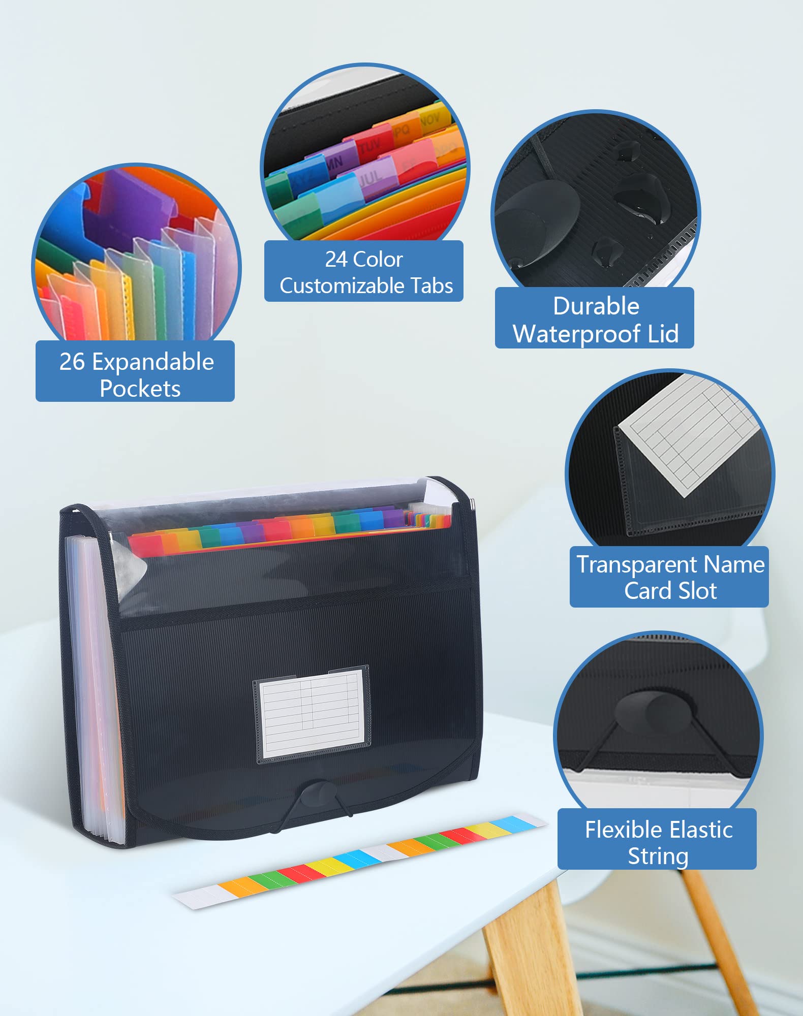 Accordion File Organizer 26 Pockets Expanding File Folder for A4 Letter Size Paper Document Holder Organizer