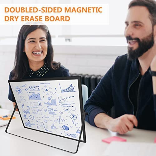 1 Pack Dry Erase White Board, 16"X12" Large Magnetic Desktop Whiteboard with Stand, Portable Double-Sided White Board Easel for Kids Drawing Memo School Office Home to Do List