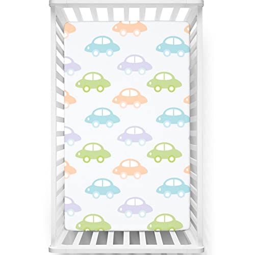 Car Themed Fitted Crib Sheet,Standard Crib Mattress Fitted Sheet Soft and Breathable Bed Sheets-Great for Boy or Girl Room or Nursery, 28“ x52“,Multicolor