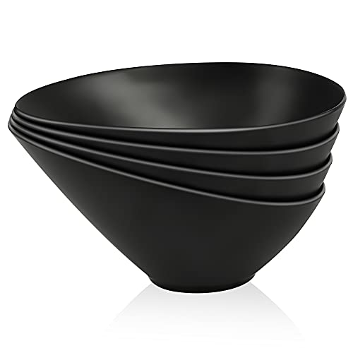 LOVYANXUE Bamboo Fiber Salad Bowls, 4 Packs Serving Bowls, Compostable 33 Ounce Pasta Bowls, Elegant Black Angled Bowls for Salad, Pasta, Soup, Prep, Ideal for Home and Restaurant (Black, 9.5Inch)