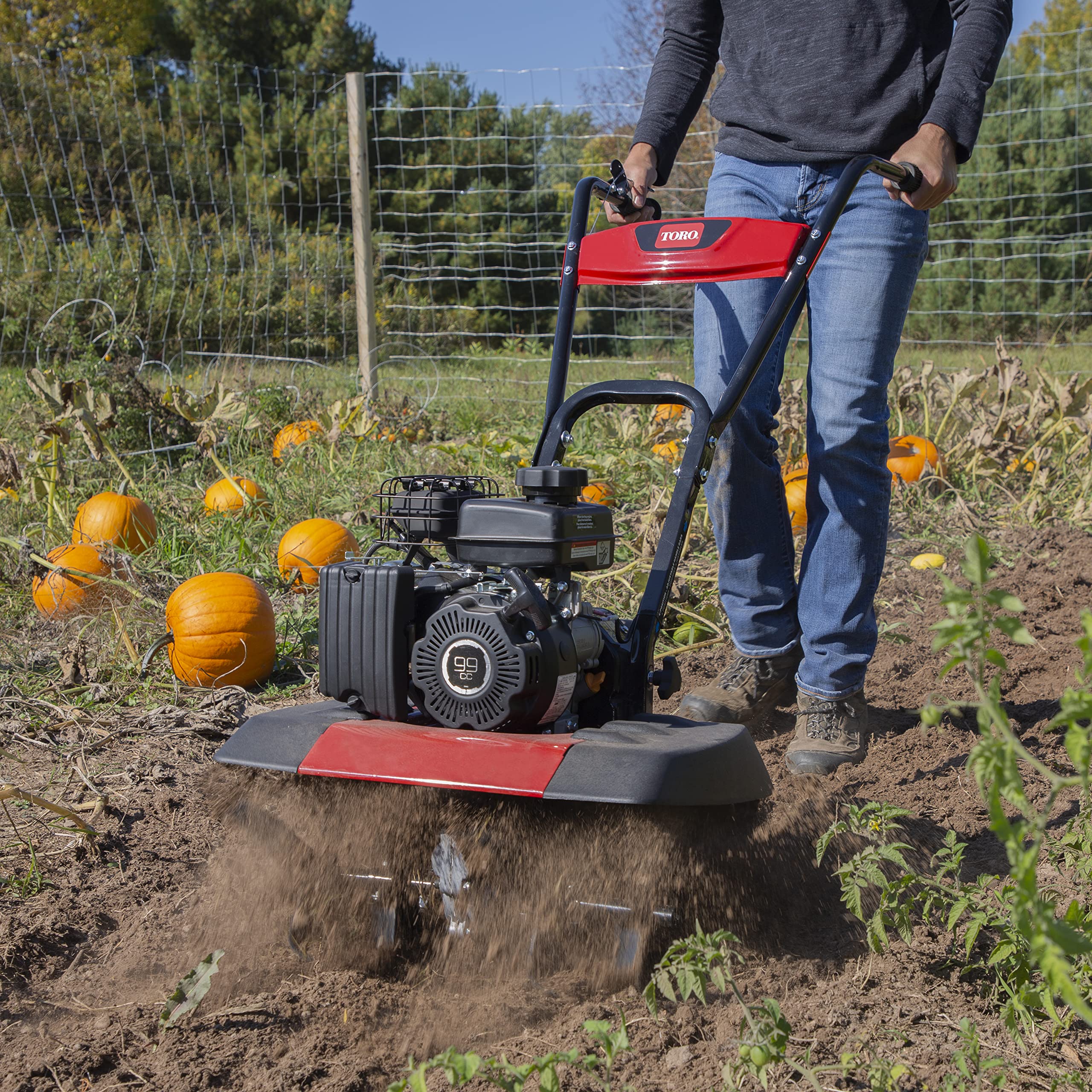 Toro Compact Front Tine Tiller, 99cc 4-Cycle Engine, 11, 16 or 21 Inch Adjustable Tilling Width, 11" Max Tilling Depth, Removable Side Shields, Model: 58604