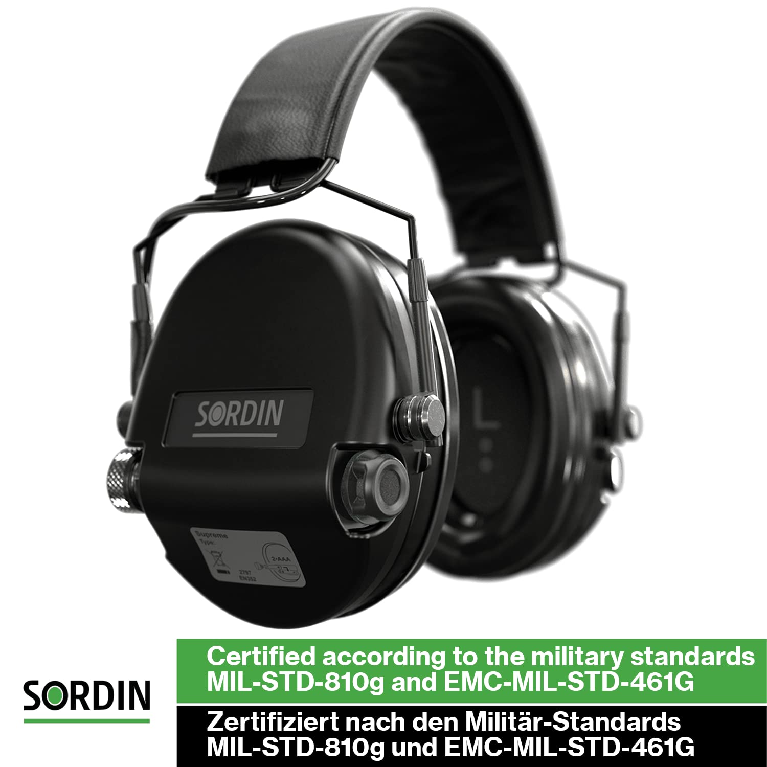 Sordin Supreme MIL AUX SFA Active Ear Defenders - for Military & Special Forces - 26 to 32 dB SNR - Black Ear Muffs