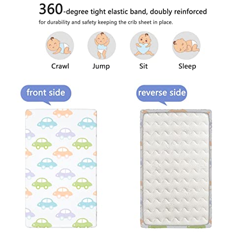 Car Themed Fitted Crib Sheet,Standard Crib Mattress Fitted Sheet Soft and Breathable Bed Sheets-Great for Boy or Girl Room or Nursery, 28β x52β,Multicolor