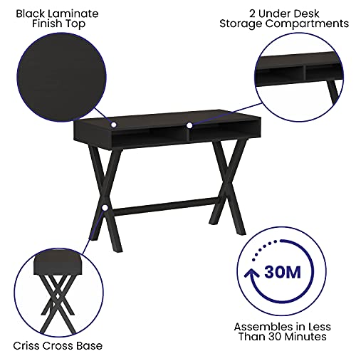 Merrick Lane Davisburg 42" Home Office Writing Desk with Open Front Storage Compartments in Black