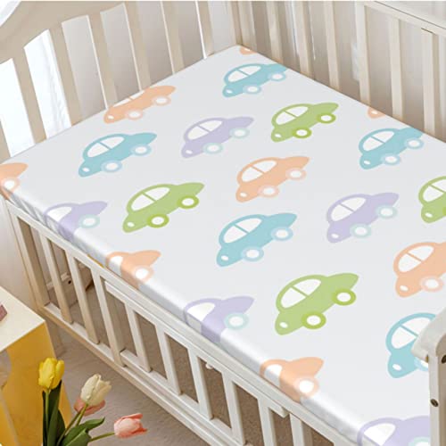 Car Themed Fitted Crib Sheet,Standard Crib Mattress Fitted Sheet Soft and Breathable Bed Sheets-Great for Boy or Girl Room or Nursery, 28β x52β,Multicolor