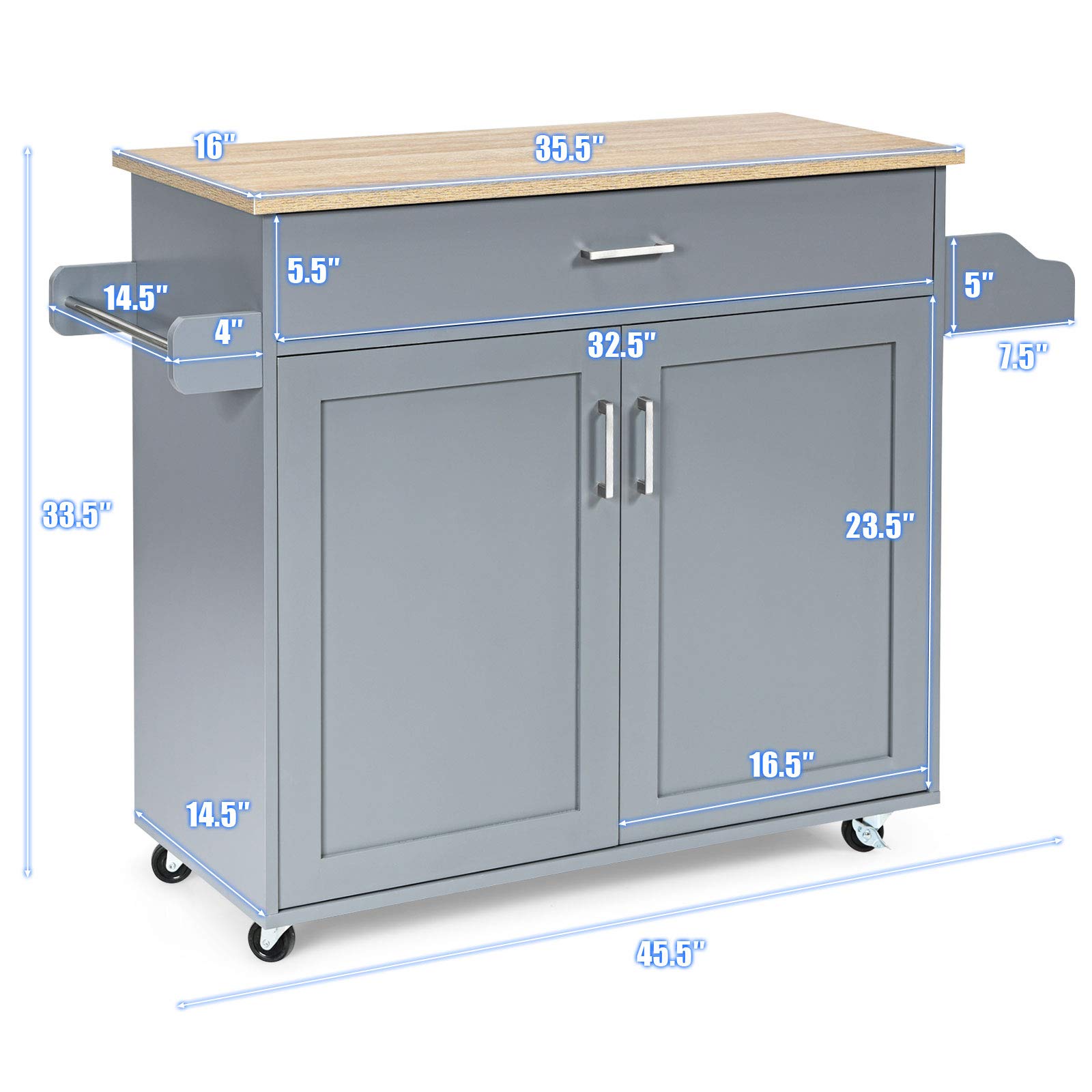 MEDIMALL Rolling Kitchen Island Cart with Storage, Serving Trolley Cart with Towel Rack, 3-Level Adjustable Shelf & Lockable Wheels, Mobile Island Table for Dining Room & Living Room, Gray