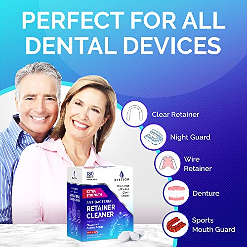 Retainer Cleaner & Denture Cleanser - 180 Effervescent Tablets - 6 Month Supply - Removes Stains, Discoloration, Odors, & Plaque - Clear Aligners, Mouth & Night Guard, All Dental/Oral Appliances