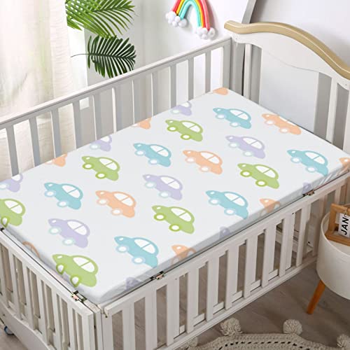 Car Themed Fitted Crib Sheet,Standard Crib Mattress Fitted Sheet Soft and Breathable Bed Sheets-Great for Boy or Girl Room or Nursery, 28β x52β,Multicolor