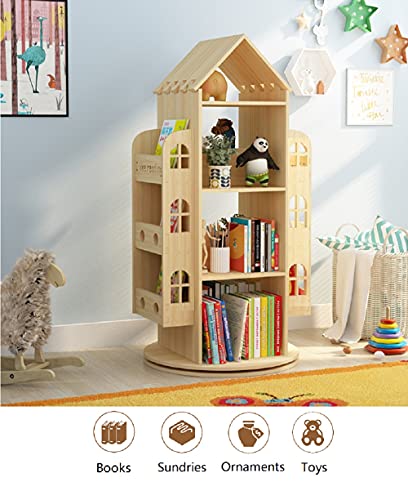 Heehee Rotating Bookshelf 360 Display Floor Standing Bookcase Storage Rack for Kids Children's Bookshelf, Book Display Stand, Wood Book Shelf Organizer for Kids, Storage Book Display Case Bookrack