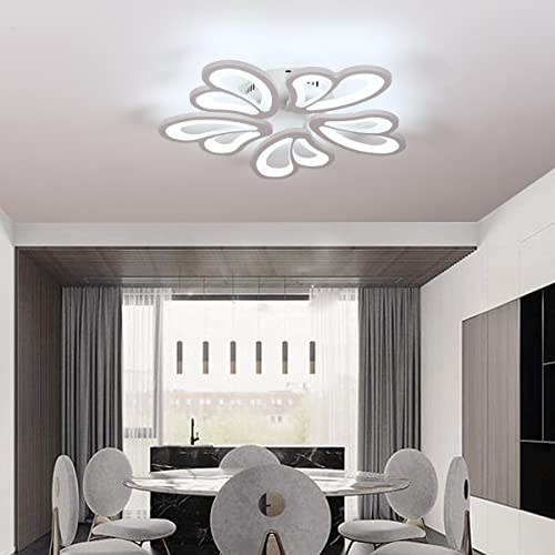 Naroume Modern LED Ceiling Light,55W Acrylic Flush Mount Ceiling Lamp,5 Petals Metal Flower Shape Chandelier Lighting Fixture for Living Room Bedroom Kitchen Office Dining Room (6000K White Light)