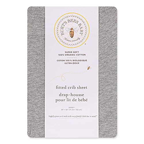 Burt's Bees Baby - Fitted Crib Sheet, Solid Color, 100% Organic Cotton Crib Sheet for Standard Crib and Toddler Mattresses (Heather Grey) , 28x52 Inch (Pack of 1)