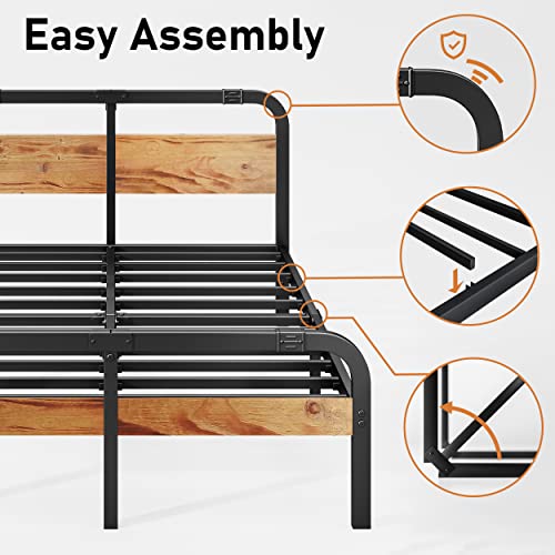 Breezehome California King Bed Frame with Rustic Wood Headboard and Footboard, 14 Inch Heavy Duty 3500lbs Steel Slat Support for Mattress, Noise-Free Platform, No Box Spring Needed