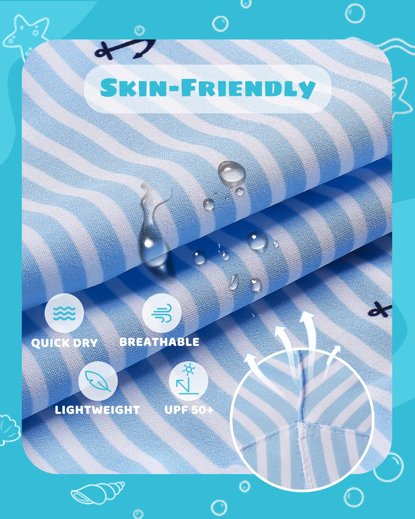 maamgic Boys Swim Trunks with Compression Liner Toddler Stretch Swim Shorts Quick Dry Swimming Trunks Boxer Brief 2 in 1 Beach Shorts White Blue Striped 5/6