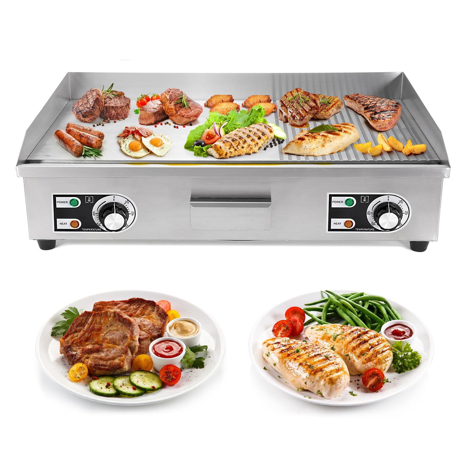 Dyna-Living Commercial Electric Griddle 29'' Flat Top Grill Countertop Griddle 4400W Stainless Steel Teppanyaki Grill Large Electric Griddles for Restaurant Kitchen(Without Plug)