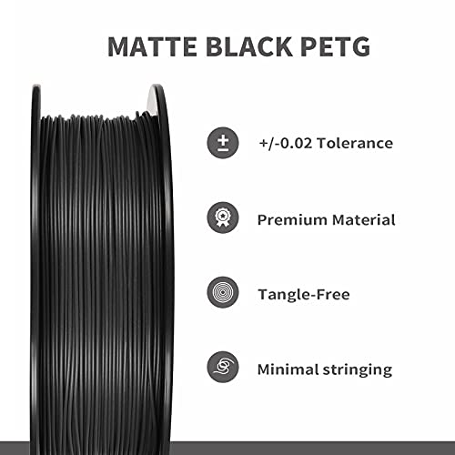 JAREES Petg Filament 1.75,Black Matte Petg 3D Printing Filament 1.75mm Dimensional Accuracy +/- 0.02 mm, 1 Kg Spool(2.2lbs)