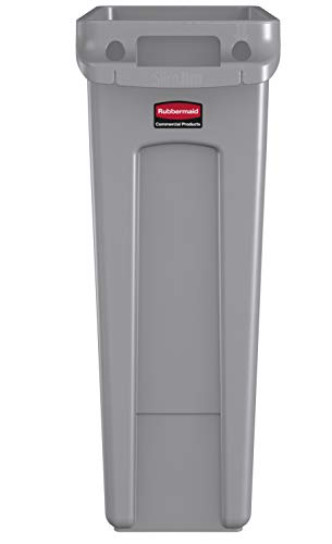 Rubbermaid Commercial Products Slim Jim Plastic Rectangular Trash/Garbage Can with Venting Channels, 23 Gallon, Gray (FG354060GRAY) & Swing Lid, Black (FFG267360BLA), 5" x 20.5" x 11.7"