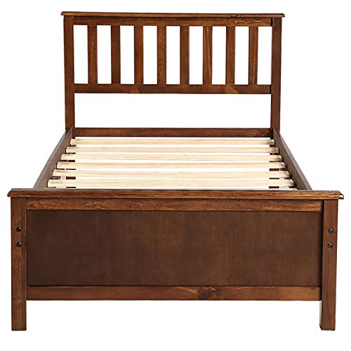 MERITLINE Twin Bed Frame, Wood Platform Bed with Headboard and Footboard, No Box Spring Needed, Walnut