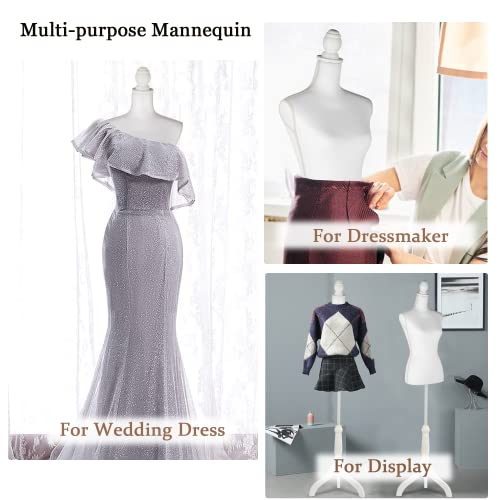 Dress Form Mannequin Torso, Female Sewing Bust Manikin Body, Pinnable Dressmaker Form with Stand for Display, Clothing Design, White