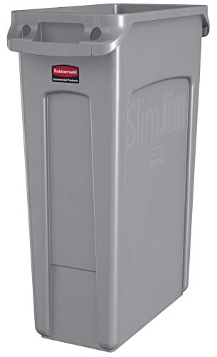 Rubbermaid Commercial Products Slim Jim Plastic Rectangular Trash/Garbage Can with Venting Channels, 23 Gallon, Gray (FG354060GRAY) & Swing Lid, Black (FFG267360BLA), 5" x 20.5" x 11.7"
