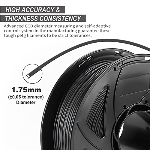 JAREES Petg Filament 1.75,Black Matte Petg 3D Printing Filament 1.75mm Dimensional Accuracy +/- 0.02 mm, 1 Kg Spool(2.2lbs)