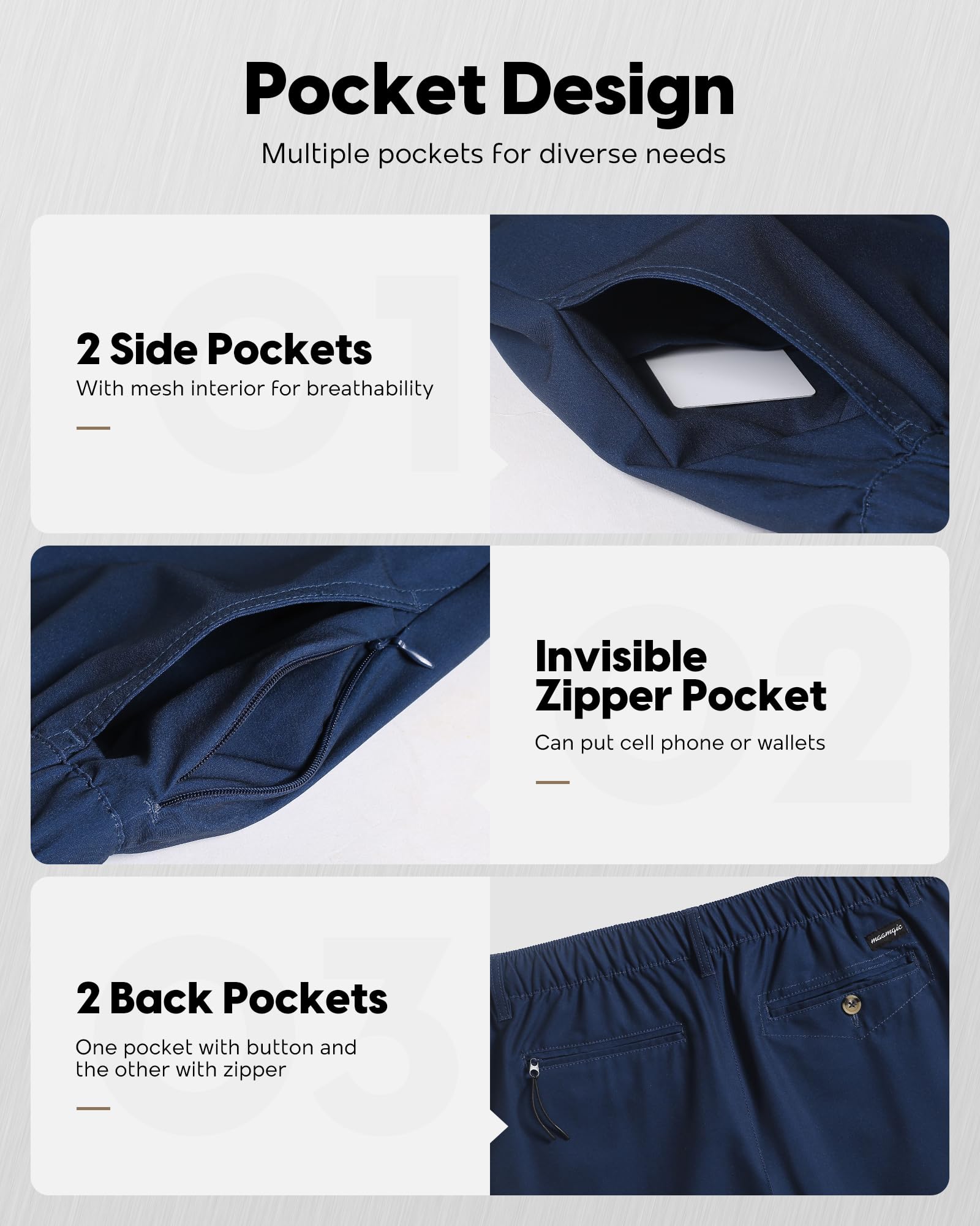 maamgic Men's 5 Inseam Shorts Casual Classic Fit Short Men with Multi-Pocket Mens Workout Shorts Hybrid Quick Dry Shorts Navy Blue Large