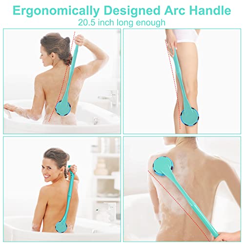 Back Brush Long Handle for Shower, 20.5β Bath Brush, Back Scrubber, Shower Body Brush with Curved Handle for Elderly Disabled, Limited Mobility, Frozen Shoulder,Men and Women