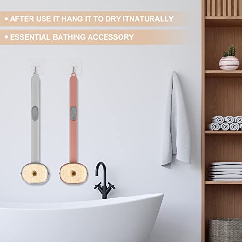 Ainiv 2 Pack Back Scrubber for Shower, Long Handled Shower Brush with Soap Dispenser, Exfoliating Body Scrubber for Wet or Dry Brushing, Shower Brush with Soft Bristles(Grey & Pink)
