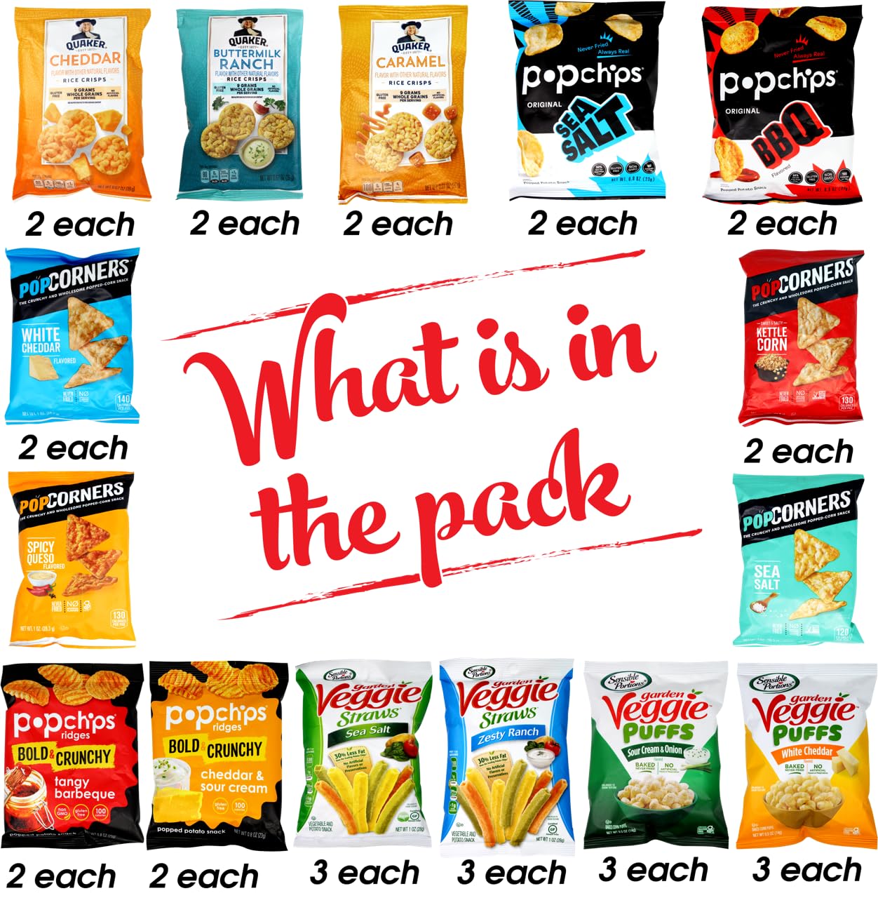 Chips Snack Pack | Popchips, Popcorners, Quaker, and Garden Veggie | 34 Packs | Niro Assortment