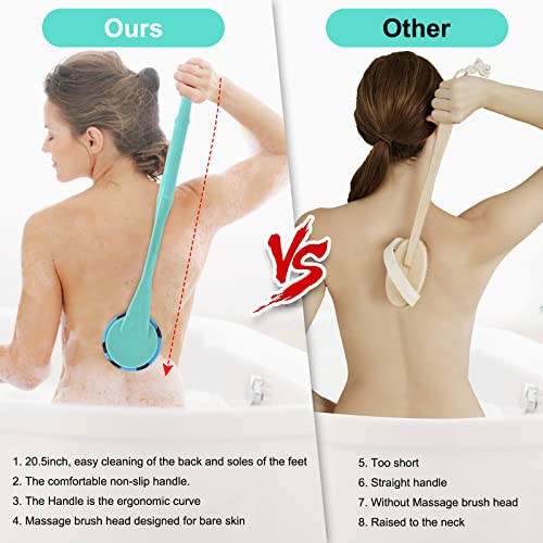 Back Brush Long Handle for Shower, 20.5β Bath Brush, Back Scrubber, Shower Body Brush with Curved Handle for Elderly Disabled, Limited Mobility, Frozen Shoulder,Men and Women