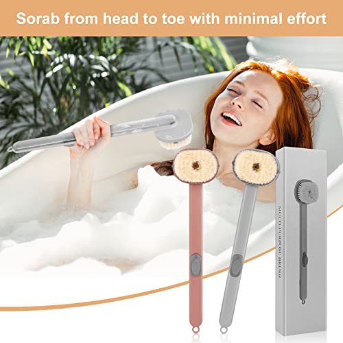 Ainiv 2 Pack Back Scrubber for Shower, Long Handled Shower Brush with Soap Dispenser, Exfoliating Body Scrubber for Wet or Dry Brushing, Shower Brush with Soft Bristles(Grey & Pink)