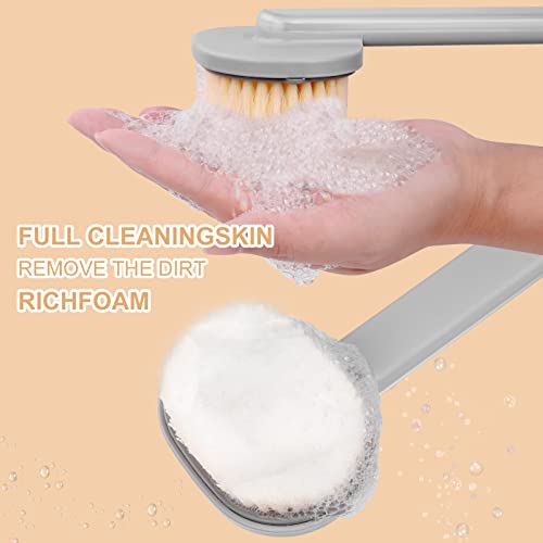 Ainiv 2 Pack Back Scrubber for Shower, Long Handled Shower Brush with Soap Dispenser, Exfoliating Body Scrubber for Wet or Dry Brushing, Shower Brush with Soft Bristles(Grey & Pink)