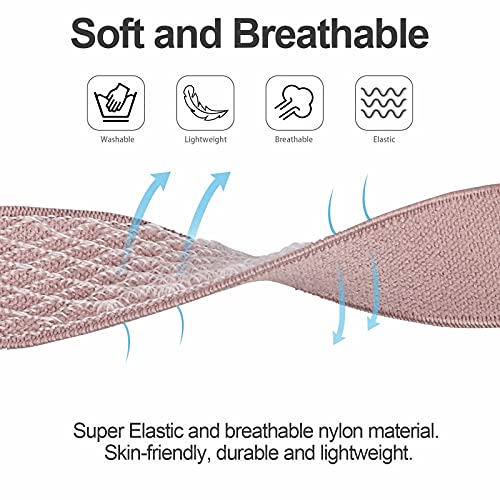 Swhatty Stretchy Nylon Solo Loop Bands Compatible with Apple Watch 41mm 40mm 38mm, Adjustable Braided Sport Elastics Women Men Strap for iWatch Series 8 7 6 5 4 3 2 1 SE (Black, Rose pink, Cream)