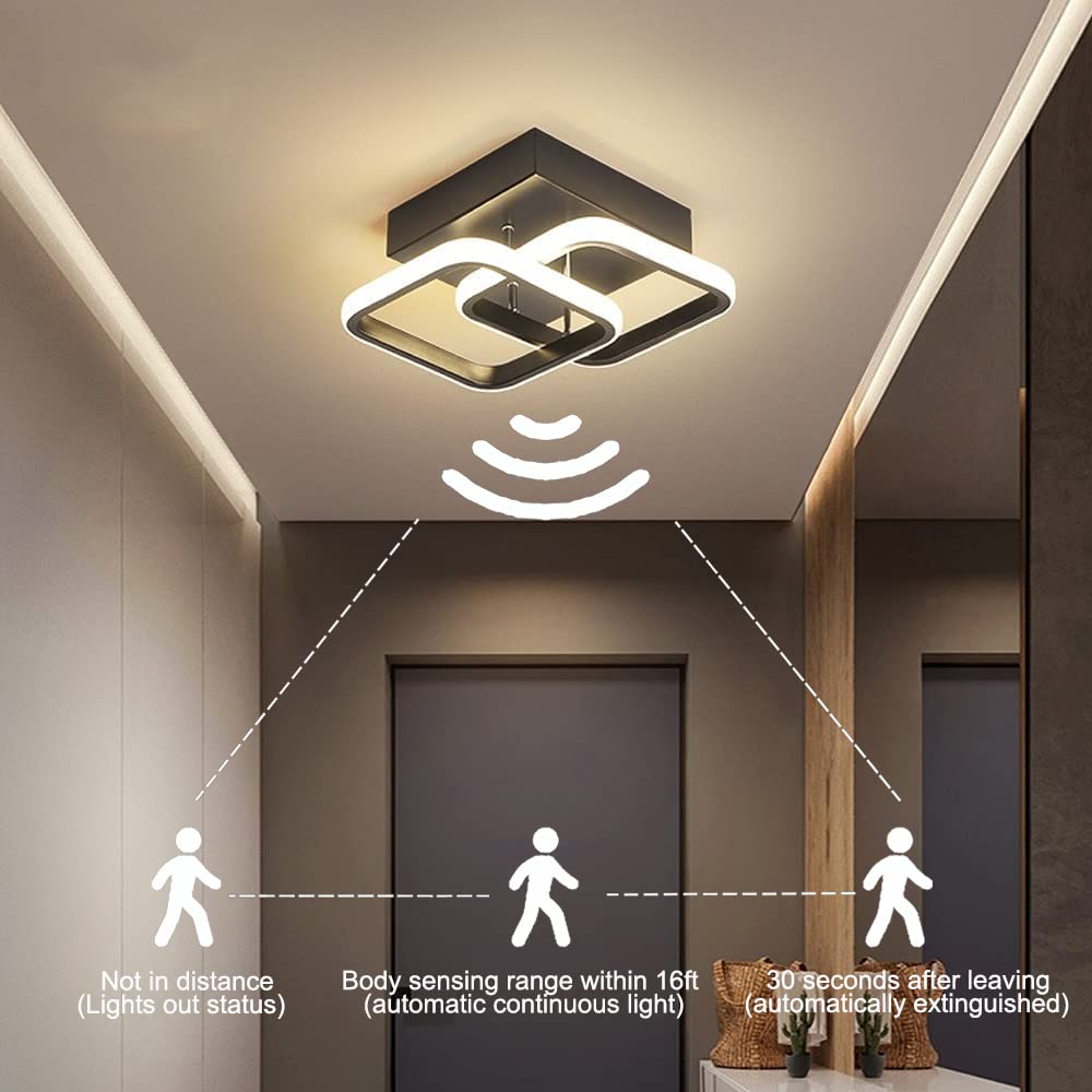 ADISUN Motion Sensor LED Ceiling Light, 22W Black Mount Motion Activated Light Fixture Ceiling lamp for Closet Laundry Bathroom Hallway Stair Porch Basement, Warm White 3000K