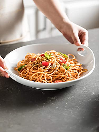 LAUCHUH Porcelain Serving Platter with Handles Serving Bowl Set for Noodles 11.93-inch Porcelain Platter Set Large Dinner Plate for Meat, Salad Set of 2 White