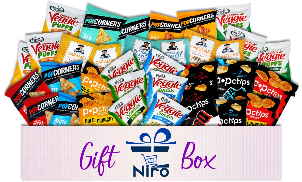 Chips Snack Pack | Popchips, Popcorners, Quaker, and Garden Veggie | 34 Packs | Niro Assortment