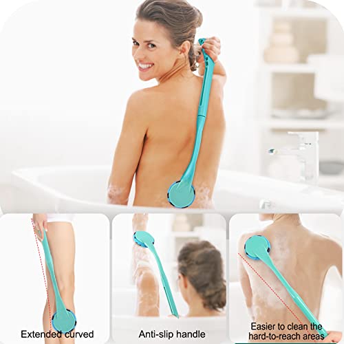 Back Brush Long Handle for Shower, 20.5β Bath Brush, Back Scrubber, Shower Body Brush with Curved Handle for Elderly Disabled, Limited Mobility, Frozen Shoulder,Men and Women