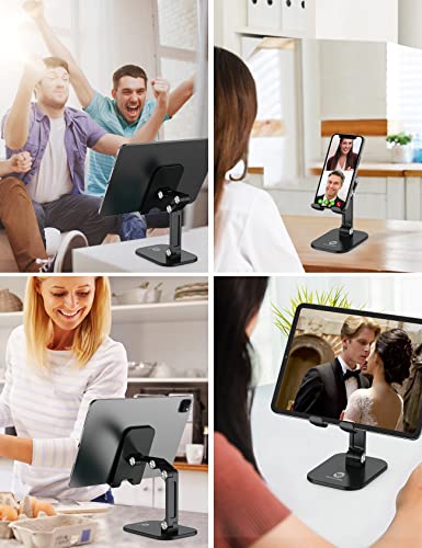 OCYCLONE Cell Phone Stand, iPad Stand, Adjustable Height and Angle Phone Stand for Desk, Foldable Phone Holder, Taller iPhone Stand Compatible for 4-11 Inch All Mobile Phone/iPad/Tablet - Black