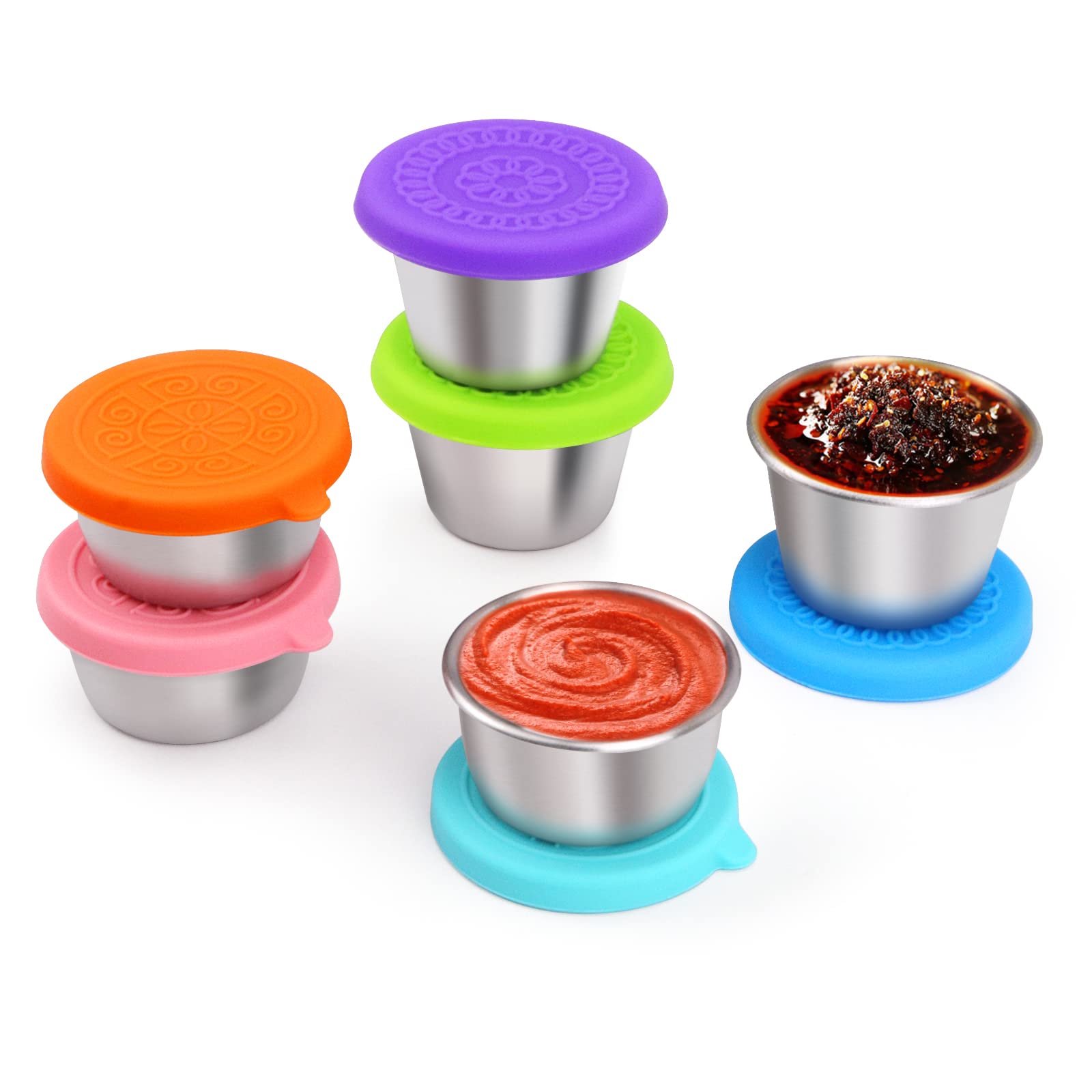 Pack of 6 Small Salad Dressing Container To Go 1.7oz+2.4oz Stainless Steel Sance Containers with Lids Reusable Condiment Containers for Lunch Box Picnic Travel Office