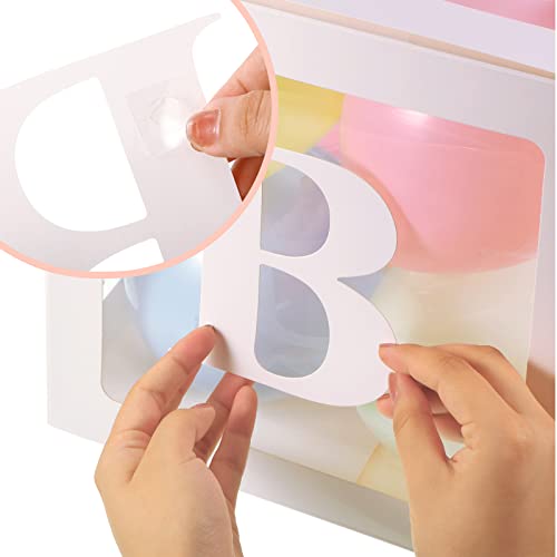 Sratte Balloon Box with Letters and Numbers Clear Blocks Boxes with LED Lights for Shower Party Decorations Birthday Wedding Graduation Party Supply, No Balloons(White, Warm White,8 Pcs)