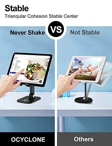 OCYCLONE Cell Phone Stand, iPad Stand, Adjustable Height and Angle Phone Stand for Desk, Foldable Phone Holder, Taller iPhone Stand Compatible for 4-11 Inch All Mobile Phone/iPad/Tablet - Black