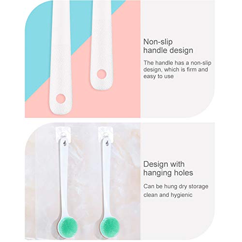 Silicone Body Scrubber Exfoliator, Back Brush Scrubber Long Handle for Shower with Soft Bristles, Shower Brush Scrubber for Body Men and Women, BPA Free, Non-Slip