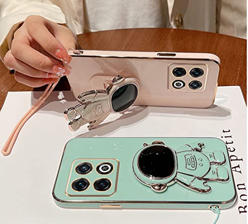 for Oneplus 10T Case,Oneplus 10T 5G Phone Case Hidden Astronaut Stand,Plating Glitter Soft TPU Folding Bracket Kickstand with Camera Cover Protection for 1+ 10T for Women Girls Pink