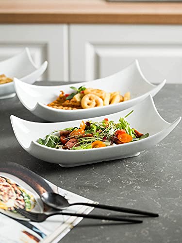 LAUCHUH Porcelain Serving Platter with Handles Serving Bowl Set for Noodles 11.93-inch Porcelain Platter Set Large Dinner Plate for Meat, Salad Set of 2 White