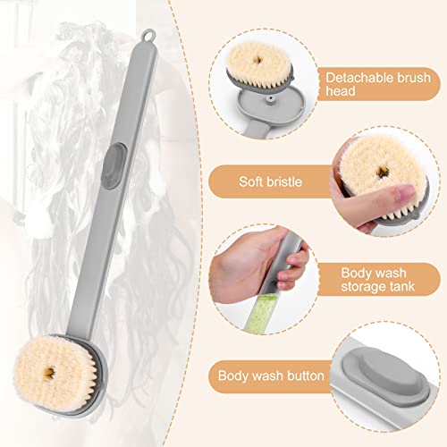 Ainiv 2 Pack Back Scrubber for Shower, Long Handled Shower Brush with Soap Dispenser, Exfoliating Body Scrubber for Wet or Dry Brushing, Shower Brush with Soft Bristles(Grey & Pink)