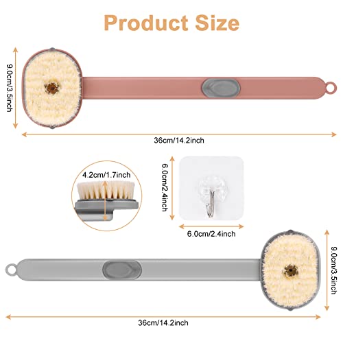 Ainiv 2 Pack Back Scrubber for Shower, Long Handled Shower Brush with Soap Dispenser, Exfoliating Body Scrubber for Wet or Dry Brushing, Shower Brush with Soft Bristles(Grey & Pink)