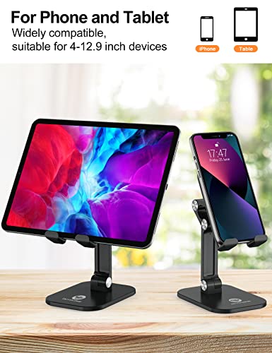 OCYCLONE Cell Phone Stand, iPad Stand, Adjustable Height and Angle Phone Stand for Desk, Foldable Phone Holder, Taller iPhone Stand Compatible for 4-11 Inch All Mobile Phone/iPad/Tablet - Black