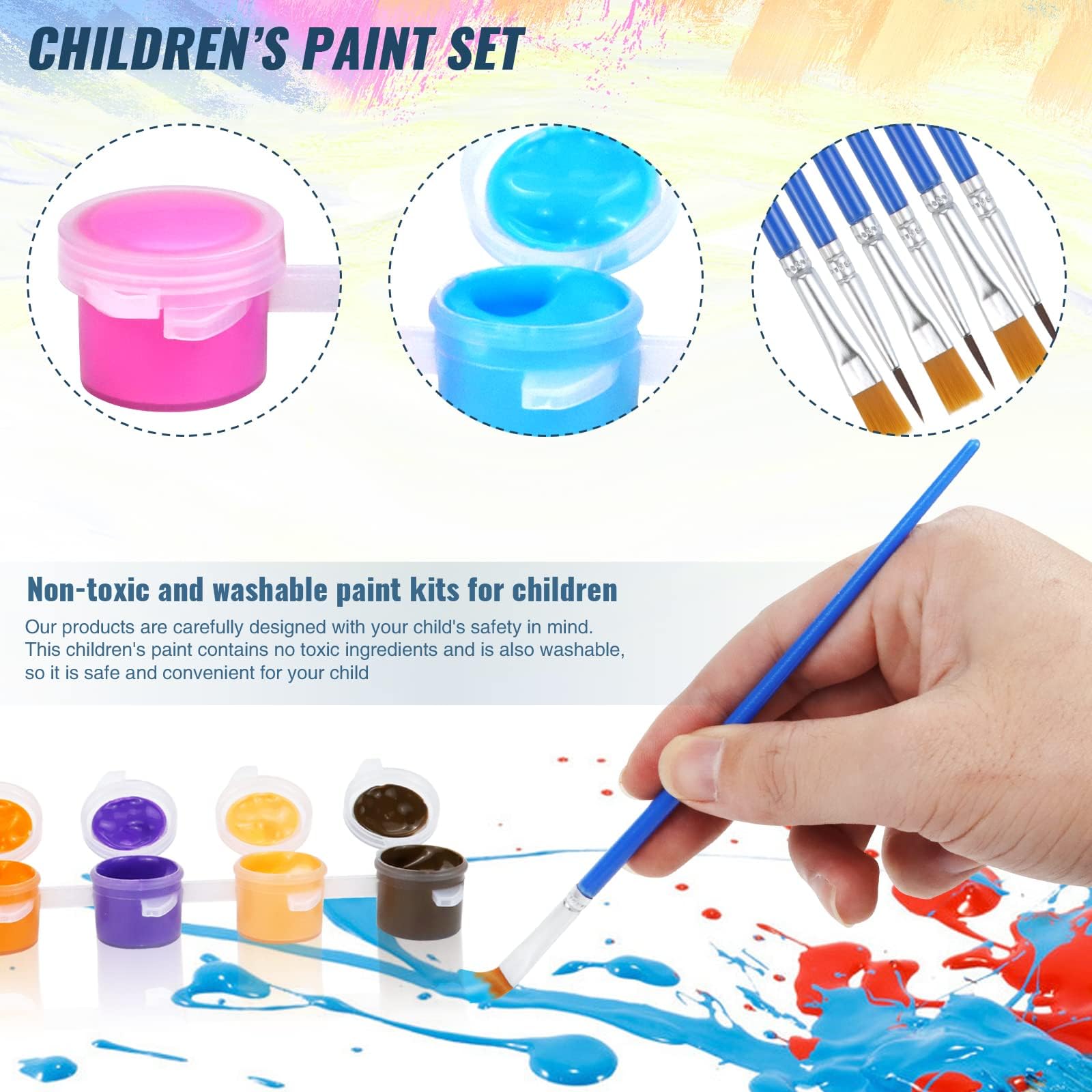 WYOMER 12 Sets(168 PCS) Acrylic Paint Set, 12 Colors Water Paint with Brushes, Washable Paint Sets for Home, Classroom and Birthday or Art Party(24 Brushes)